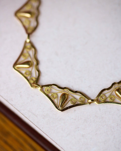 Collier Draperie Ancien Court Maille Filigrane Or Jaune – Benoit Joaillier